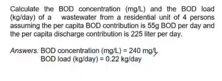 Solved Calculate the BOD concentration (mg/L) and the BOD | Chegg.com