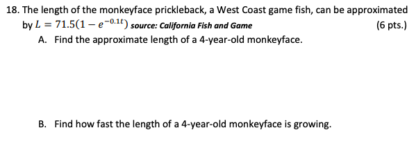 Solved 18. The length of the monkeyface prickleback, a West | Chegg.com