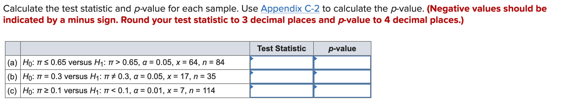 Solved Calculate the test statistic and p-value for each | Chegg.com