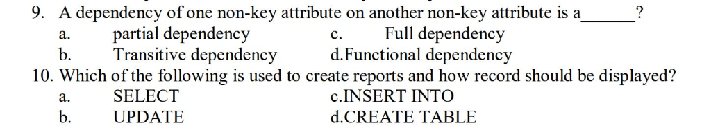Solved 9. A dependency of one non-key attribute on another | Chegg.com