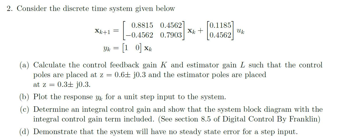 Solved Consider the discrete time system given | Chegg.com Solved Consider the discrete time system given | Chegg.com
