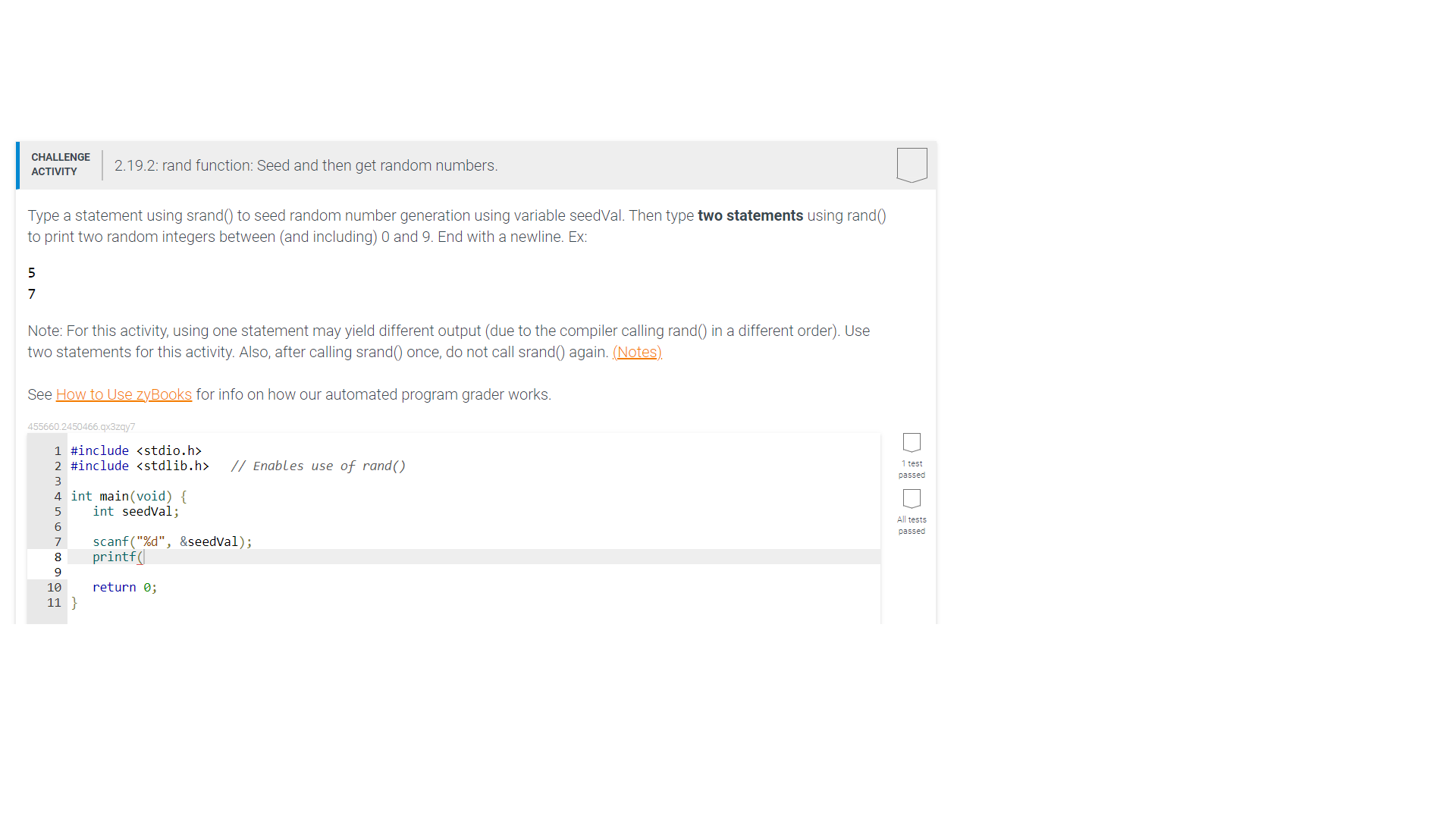 Solved \begin{tabular}{l|l} ACTIVITY & 2.19.2: rand | Chegg.com