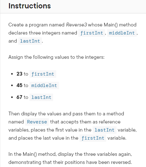 Solved Then display the values and pass them to a method | Chegg.com