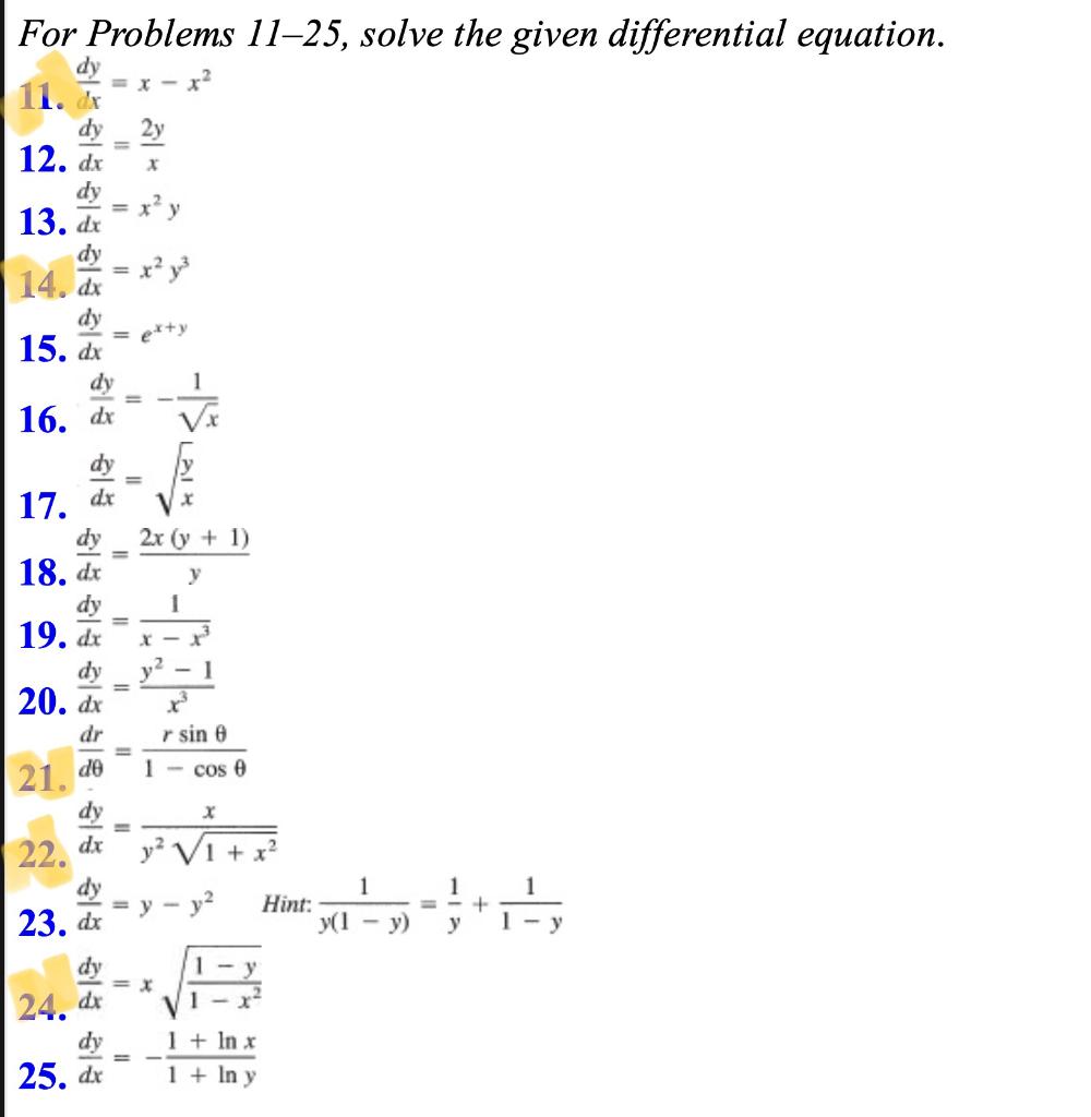 Solved For Problems 11–25, solve the given differential | Chegg.com