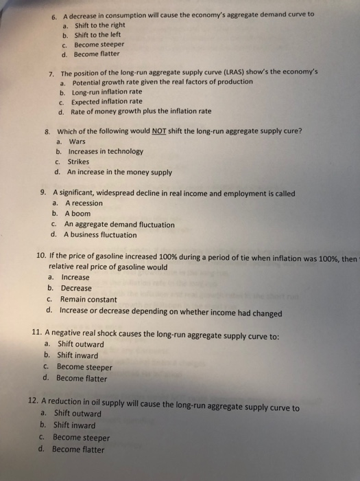 Solved A decrease in consumption will cause the economy's | Chegg.com