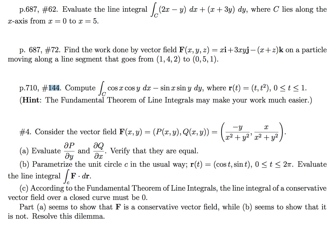 Solved p.687, #62. Evaluate the line integral [c(2x – y) dx | Chegg.com