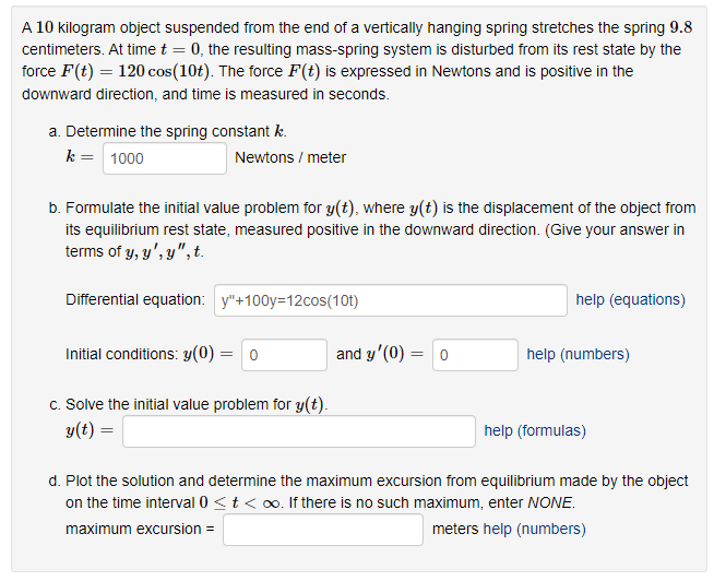 Solved 10 kilogram object suspended from the end of a | Chegg.com
