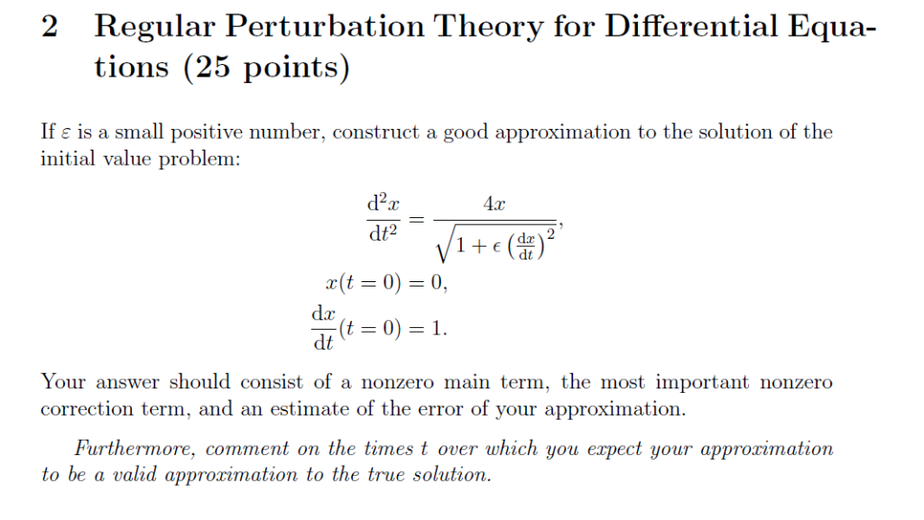 Regular Perturbation Theory for Differential Equa- | Chegg.com