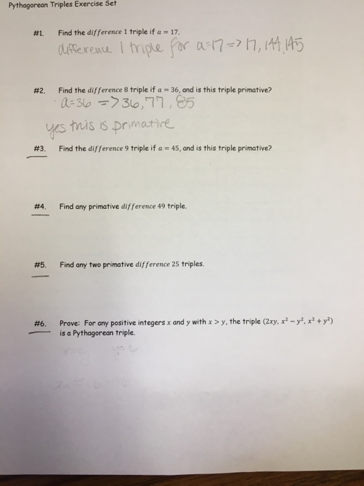 Solved Pythagorean Triples Exercise Set #1. Find the | Chegg.com