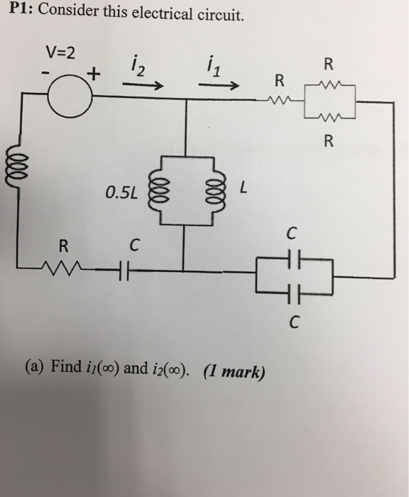 Solved P1: Consider this electrical circuit. V=2 2 1 0.5L | Chegg.com