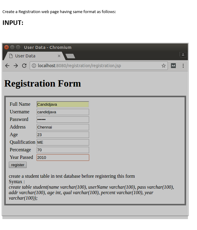 Create a Registration web page having same format as | Chegg.com