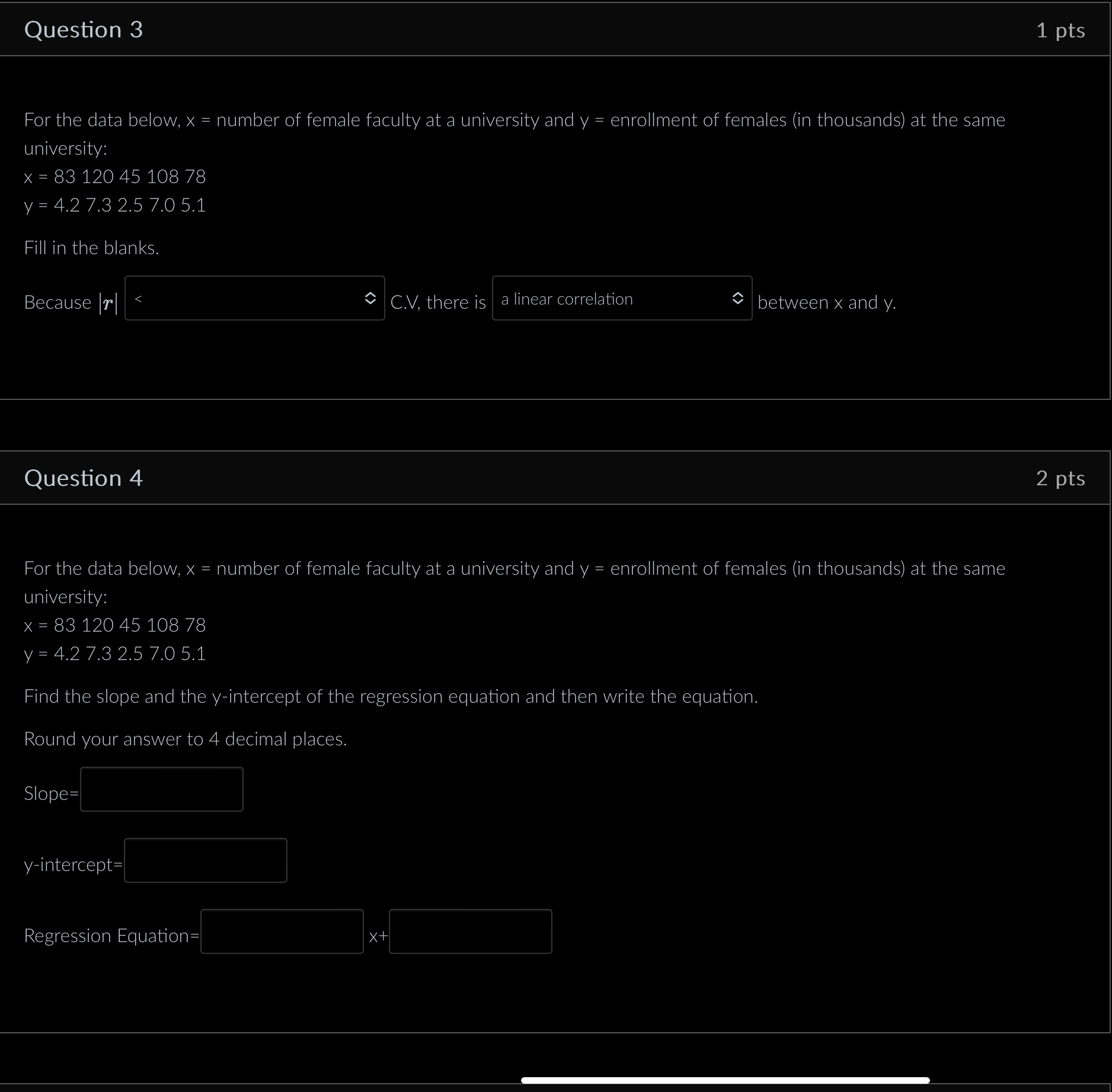 Solved For the data below, x= number of female faculty at a | Chegg.com