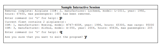 Solved Airplane Fleet Application Program This project | Chegg.com
