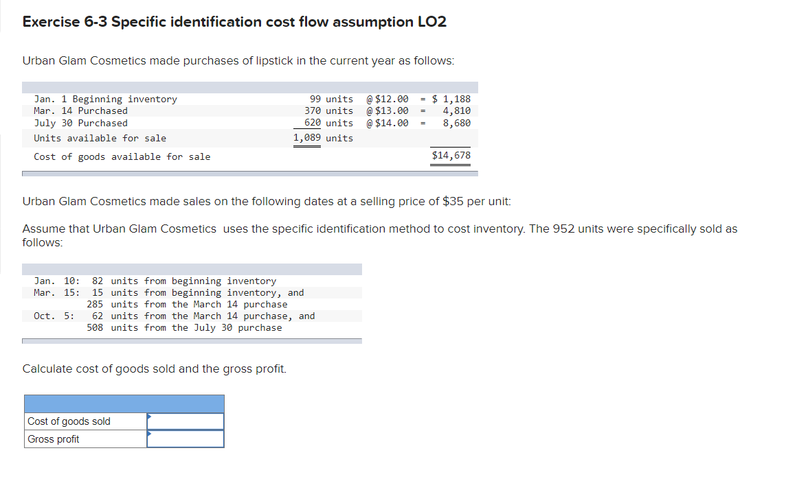 Solved Exercise 6-3 Specific identification cost flow | Chegg.com