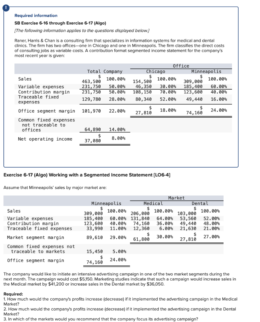 Solved Required information SB Exercise 6-16 through | Chegg.com