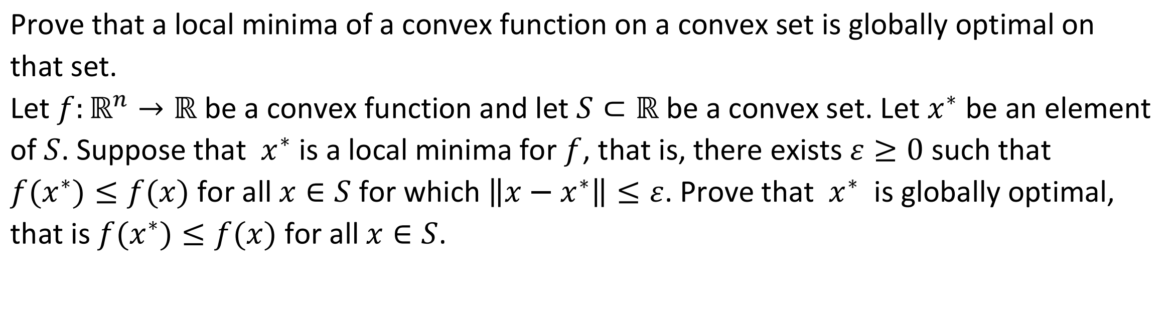 Solved Prove that a local minima of a convex function on a | Chegg.com