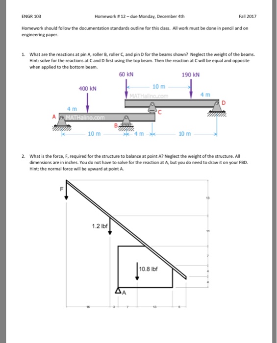 Solved ENGR 103 Homework # 12-due Monday, December 4th Fall | Chegg.com