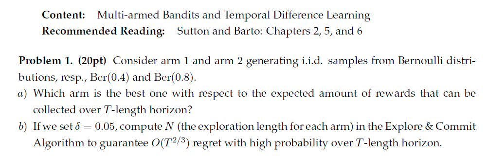 Solved Content: Multi-armed Bandits and Temporal Difference | Chegg.com