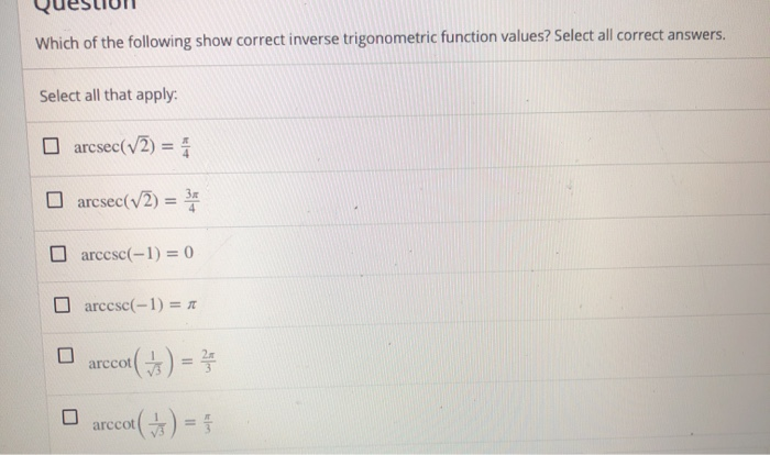 Solved Which of the following show correct inverse | Chegg.com
