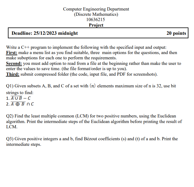 Solved Write a C++ program to implement the following with | Chegg.com
