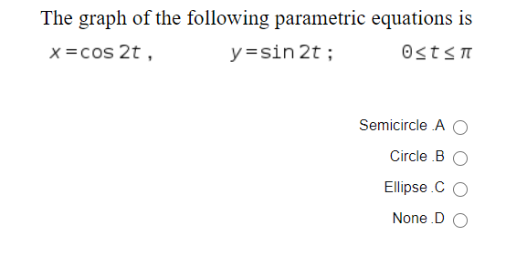 Solved The graph of the following parametric equations is | Chegg.com