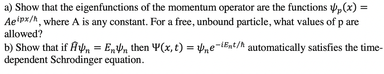 Solved a) Show that the eigenfunctions of the momentum | Chegg.com