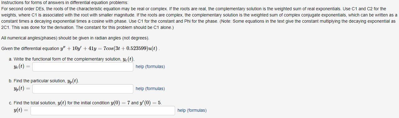 Solved Instructions for forms of answers in differential | Chegg.com