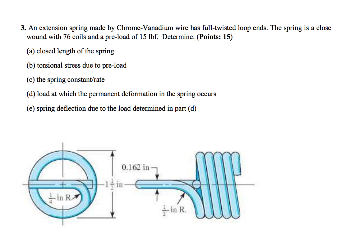 Solved 3. An extension spring made by Chrome-Vanadium wire | Chegg.com