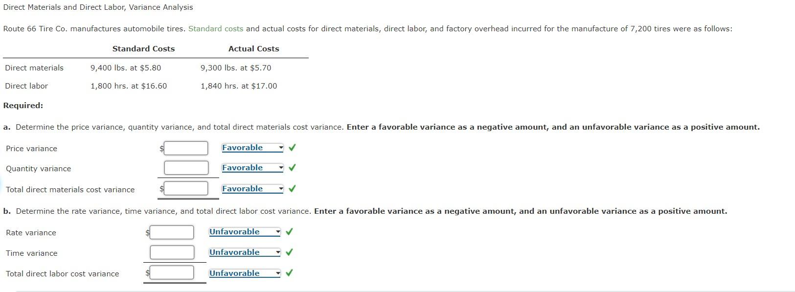 Solved Direct Materials and Direct Labor, Variance Analysis | Chegg.com