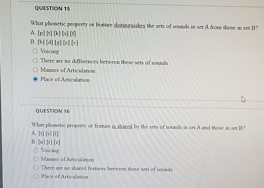 What phonetic property or feature distinguishes the | Chegg.com