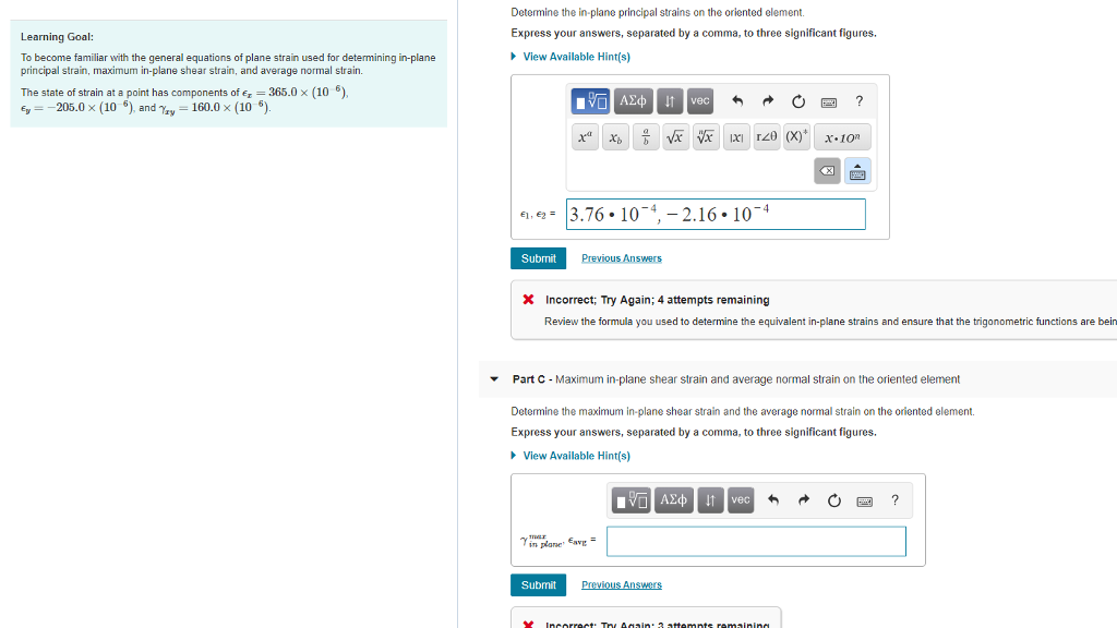Solved Determine the in-plane principal strains on the | Chegg.com