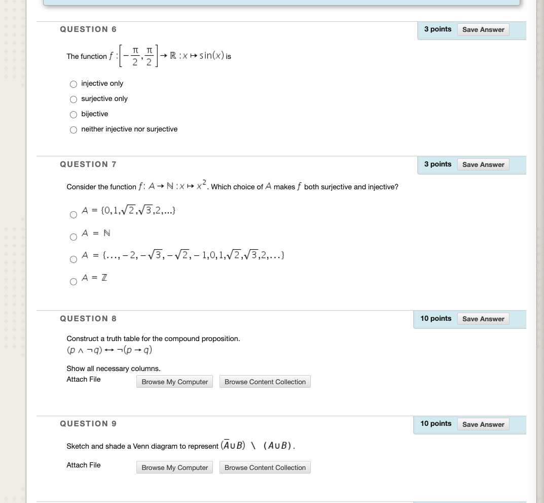 Solved Question 6 3 Points Save Answer π π The Function 9246