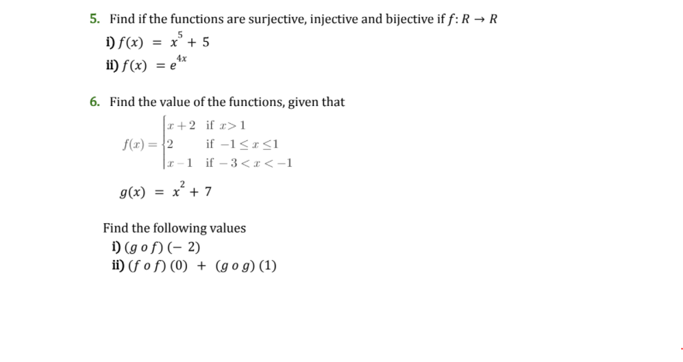 Solved 5. Find if the functions are surjective, injective | Chegg.com