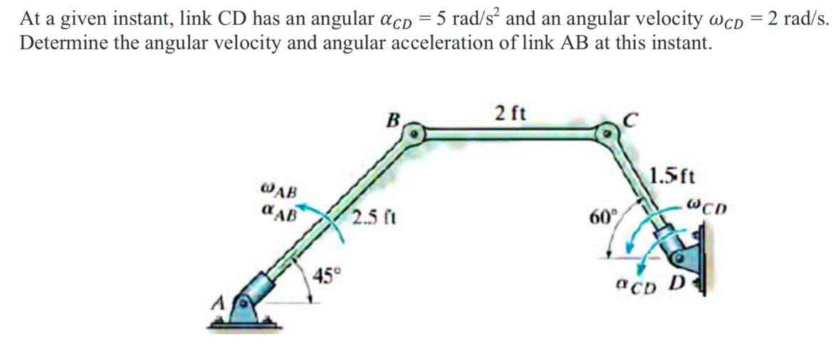 Solved At a given instant, link CD has an angular acp = 5 | Chegg.com