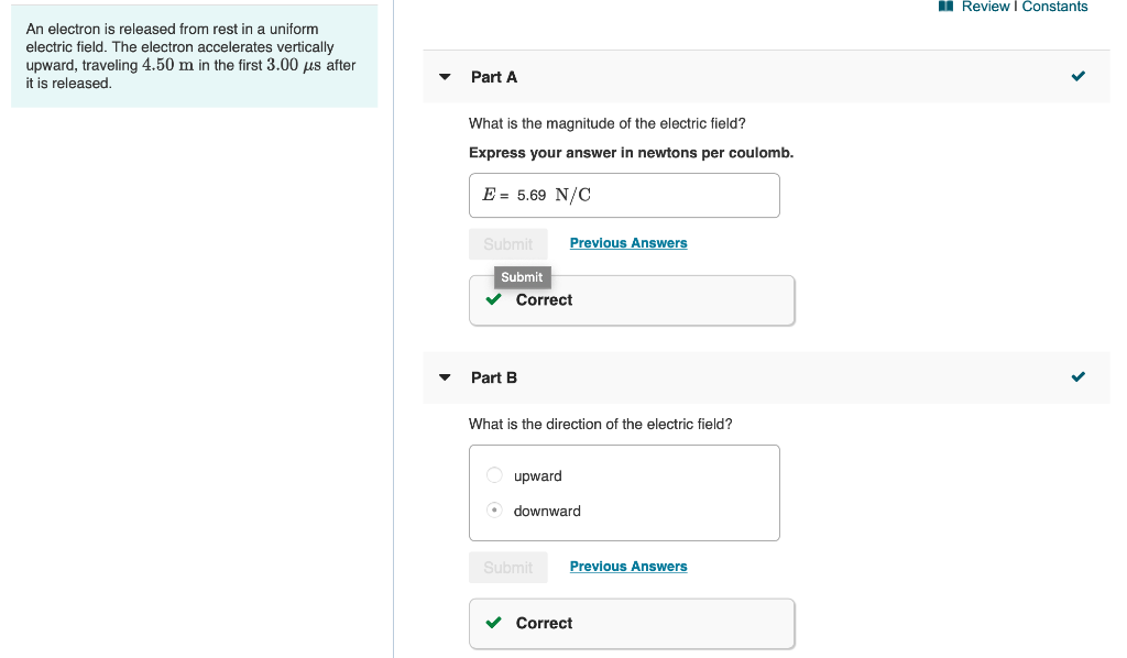 Solved Review Constants An electron is released from rest in | Chegg.com