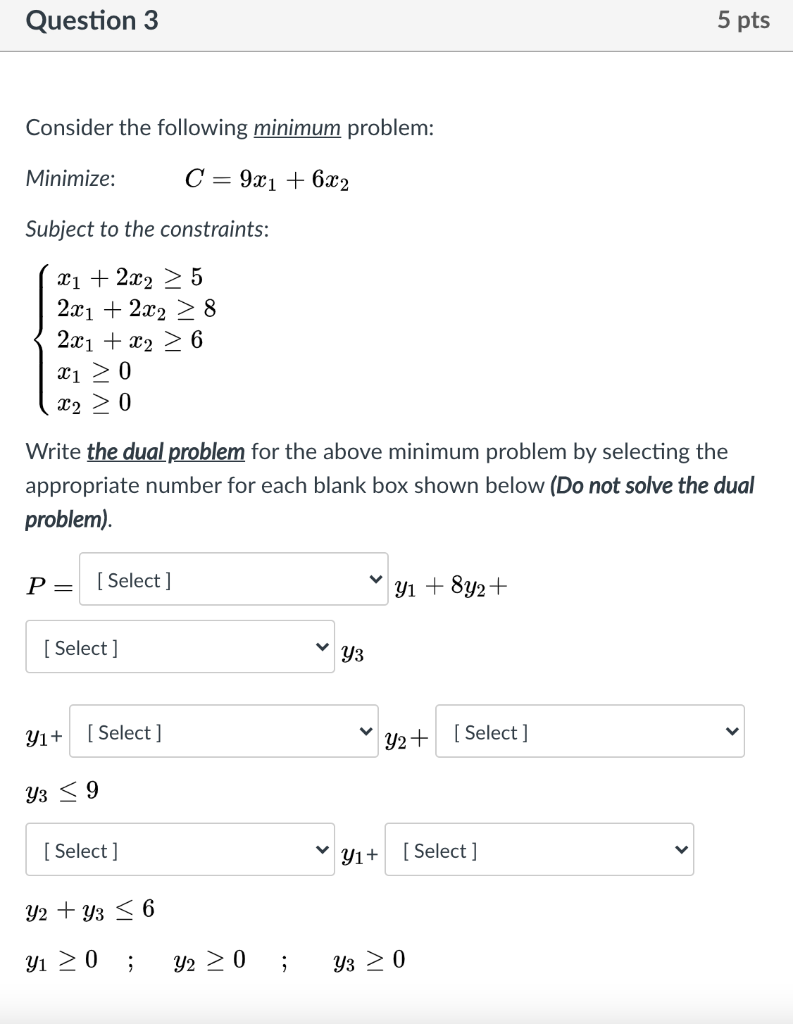Solved Question 3 5 pts Consider the following minimum | Chegg.com
