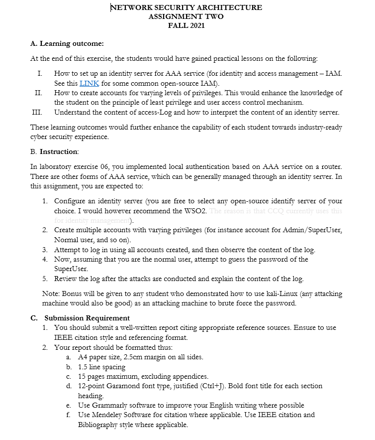 NETWORK SECURITY ARCHITECTURE ASSIGNMENT TWO FALL | Chegg.com