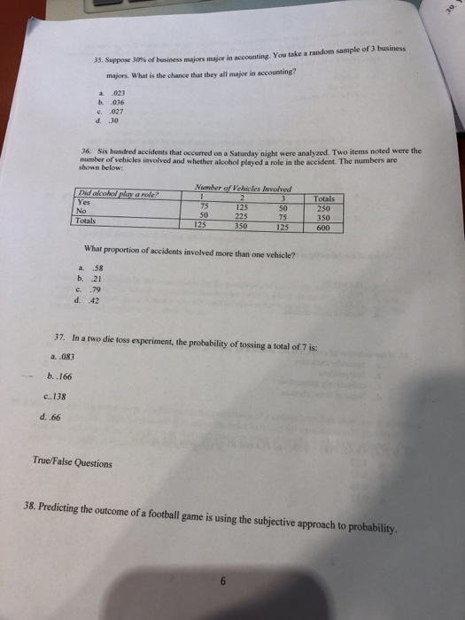 Solved 35 Suppose 30% of business majors ma or in | Chegg.com