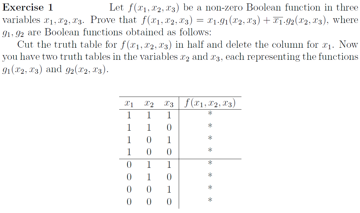 Solved Exercise 1 Let f(x1, X2, X3) be a non-zero Boolean | Chegg.com