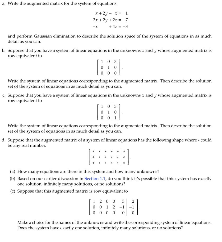 Solved a. Write the augmented matrix for the system of | Chegg.com