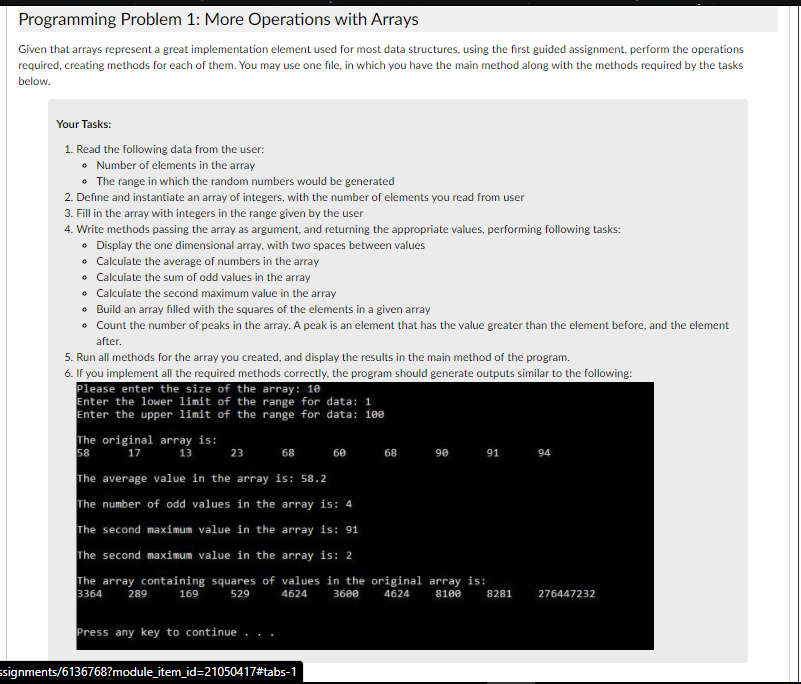 Solved Programming Problem 1: More Operations with Arrays | Chegg.com