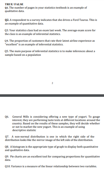 Solved TRUE/FALSE Q1. The number of pages in your statistics | Chegg.com