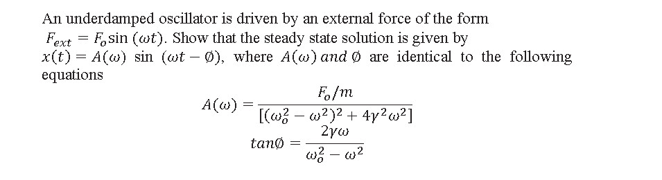 Solved Fext = An underdamped oscillator is driven by an | Chegg.com