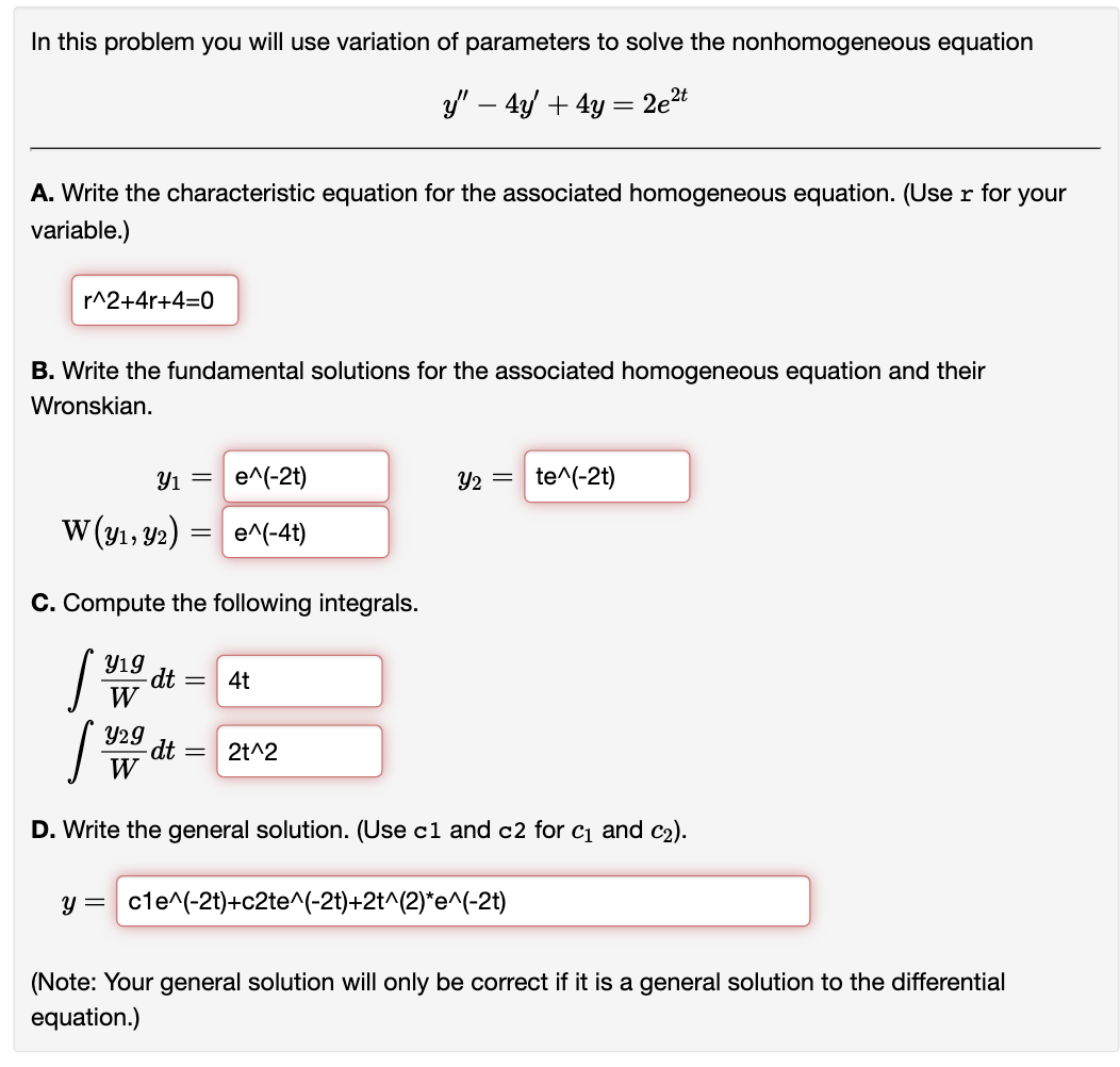 Solved In this problem you will use variation of parameters | Chegg.com