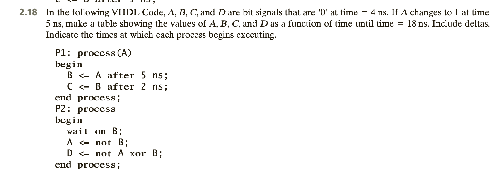 Solved 2.18 In the following VHDL Code, A, B, C, and D are | Chegg.com