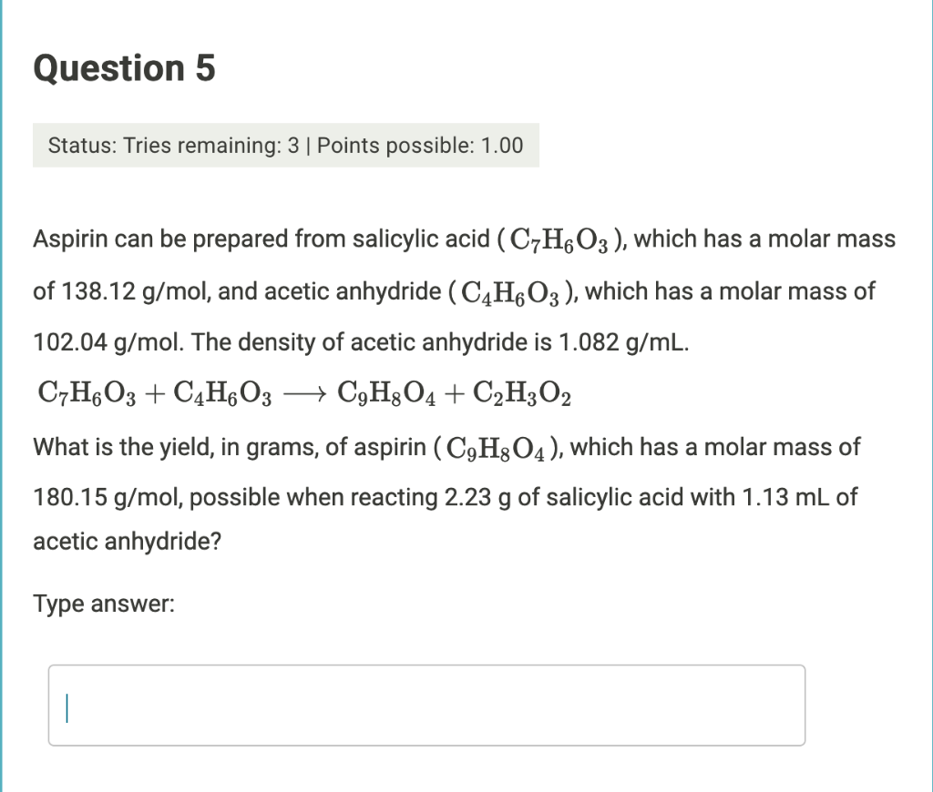 Solved Question 5 Status: Tries remaining: 3 | Points | Chegg.com