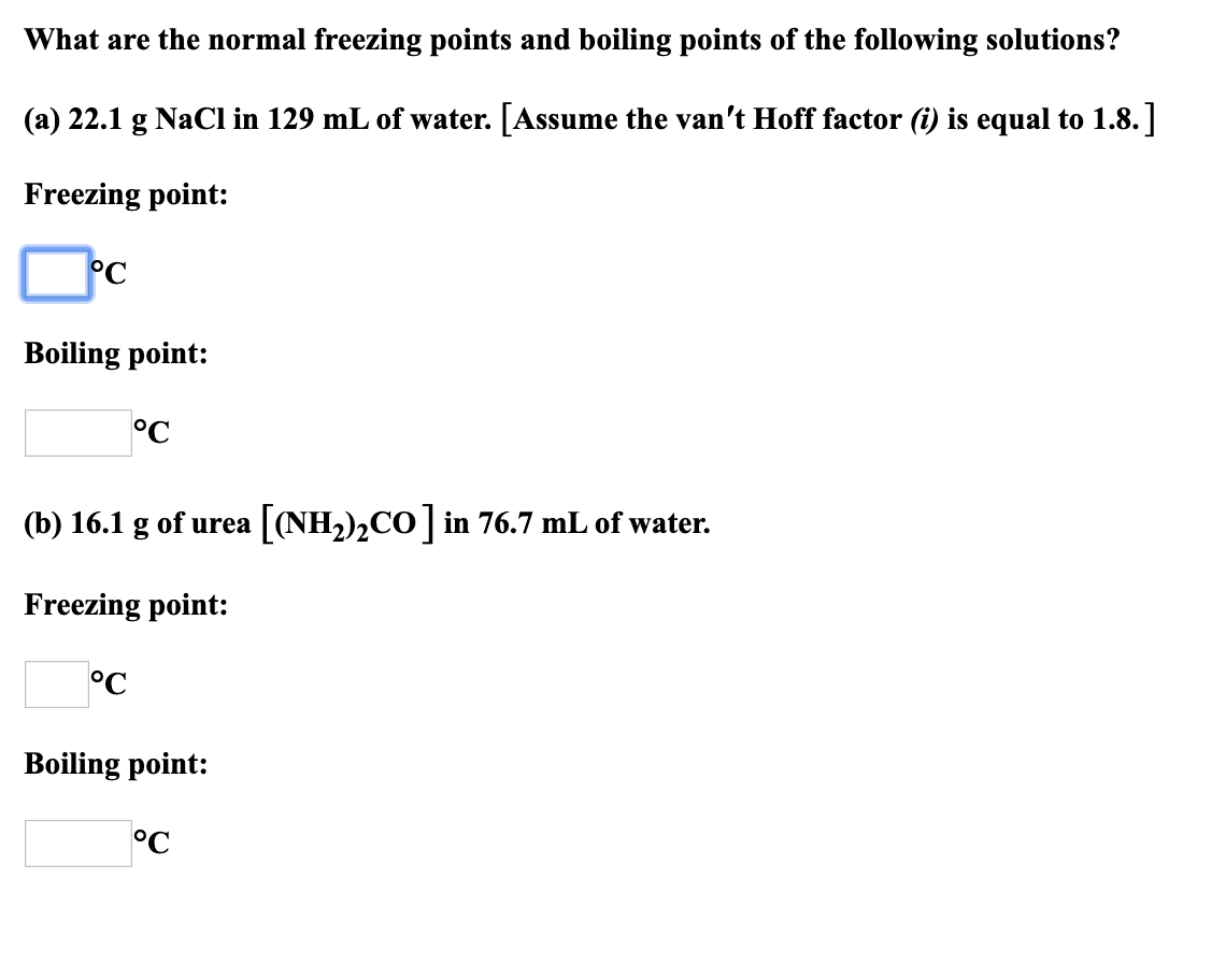 Solved What are the normal freezing points and boiling | Chegg.com