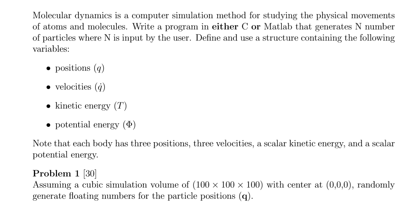 Molecular dynamics is a computer simulation method | Chegg.com