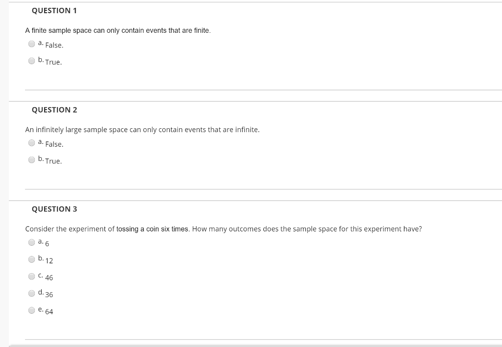 Solved QUESTION 1 A finite sample space can only contain | Chegg.com