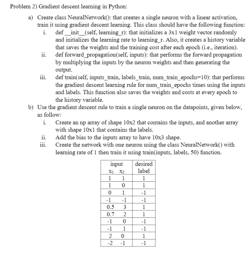 Problem 2) Gradient descent learning in Python: a) | Chegg.com